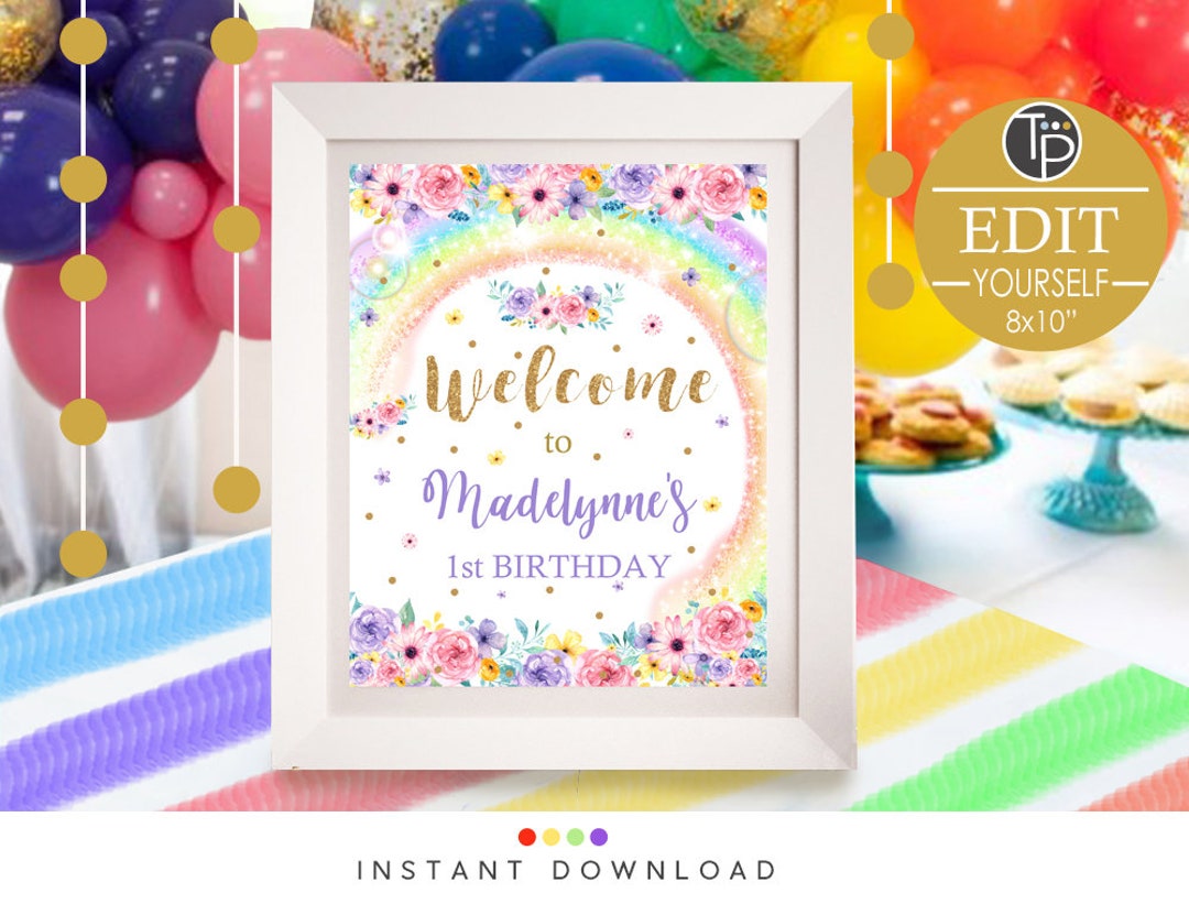 Rainbow Welcome Sign, Rainbow Party Welcome Sign, Rainbow Party Table ...