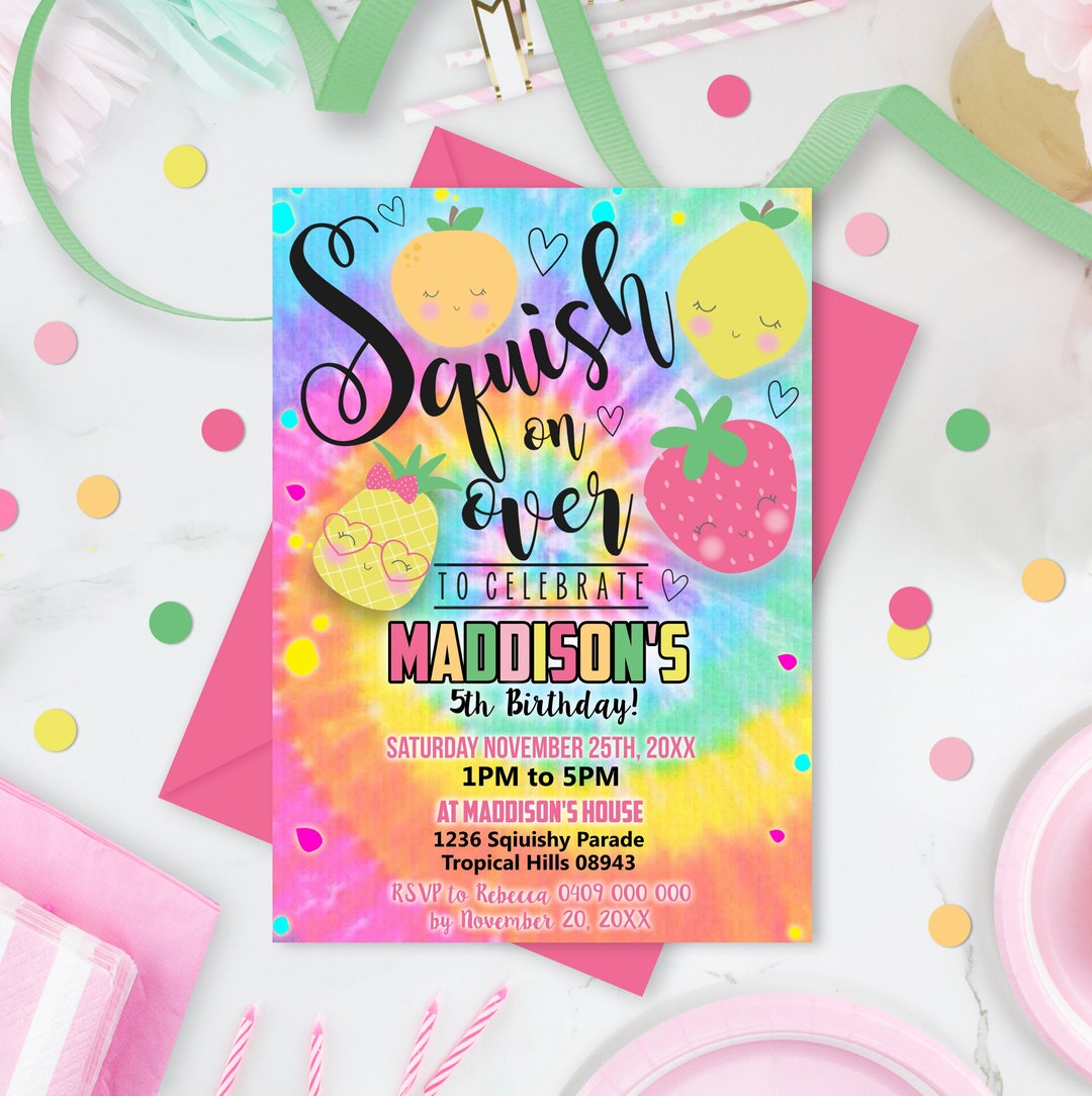 SQUISHY INVITATION Squishmallow Invitation Instant Download Tie Dye ...