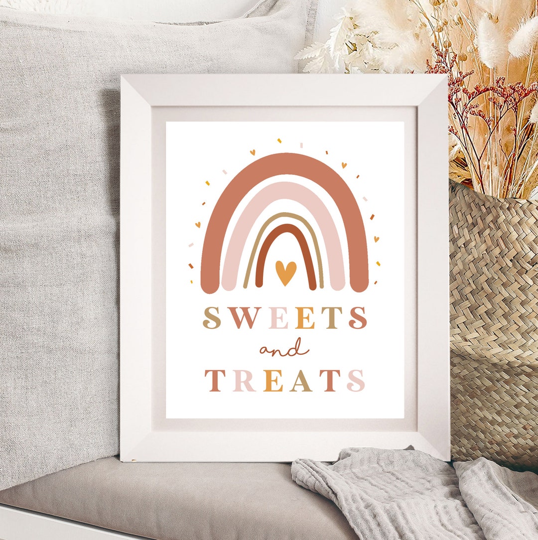 Boho Rainbow SWEETS and TREATS Sign Modern Rainbow Party Decorations ...