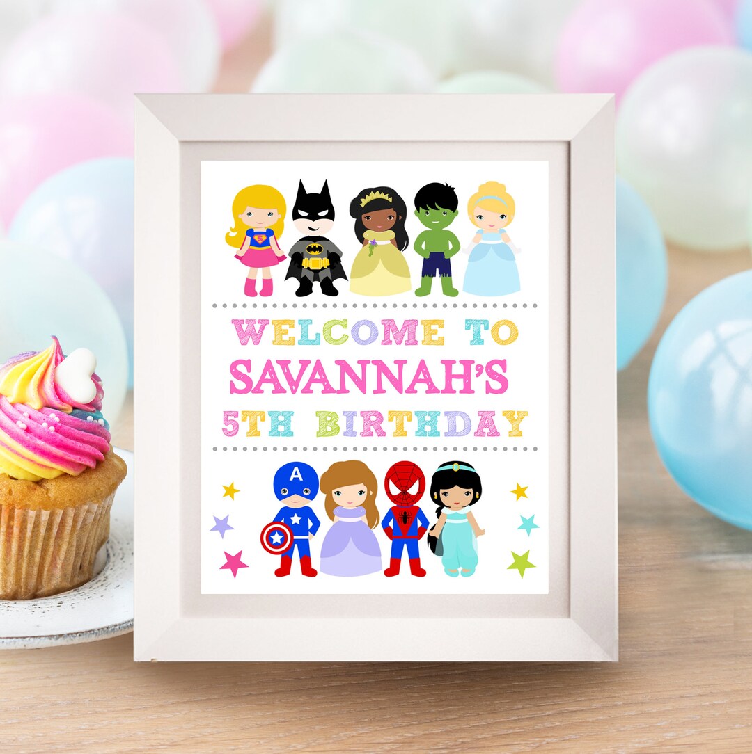 PRINCESS SUPERHERO Welcome Sign Editable Party Signs Corjl Superhero ...