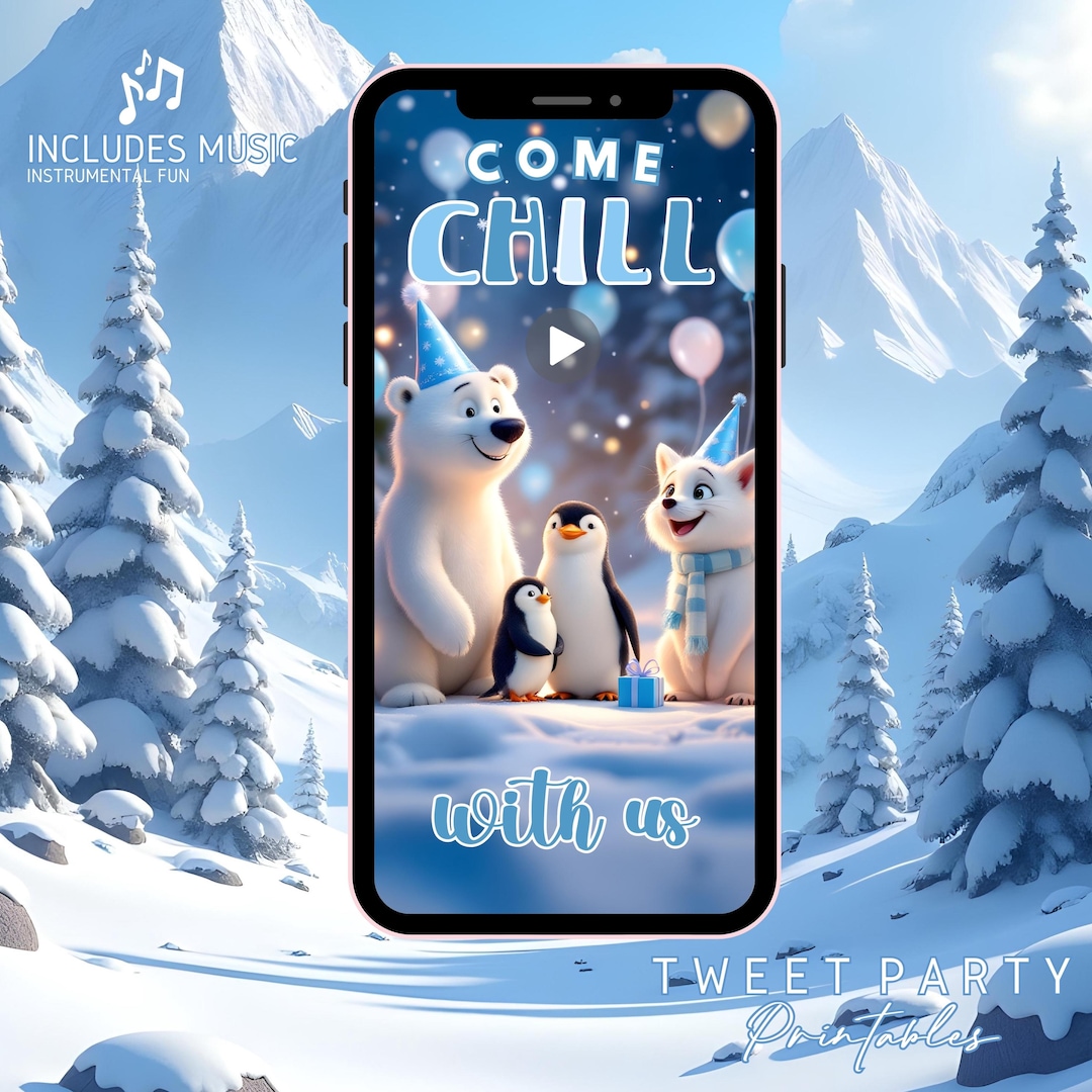 WINTER Birthday VIDEO Invitation Digital Arctic Animals Party Invitation Animated Chill With Us ...