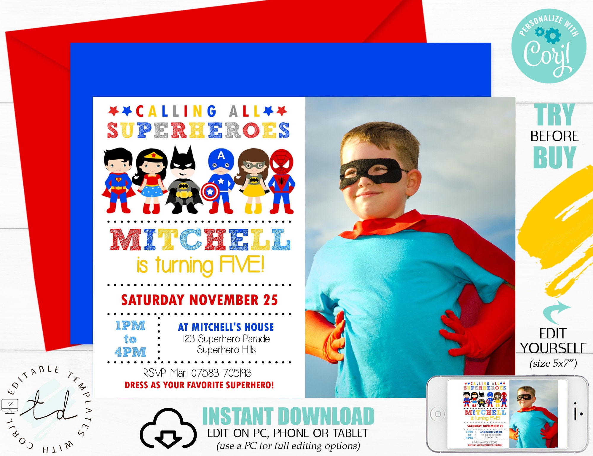 SUPERHERO Invitation Photo Superhero Invitations Corjl - Etsy