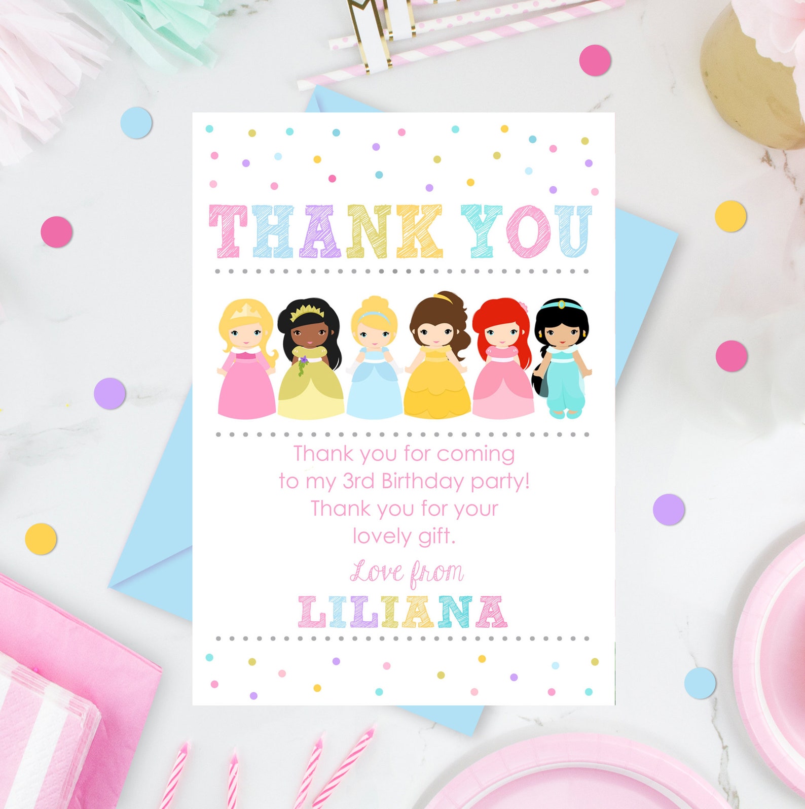 PRINCESS THANK YOU Card Princess Thank You Editable Princess - Etsy