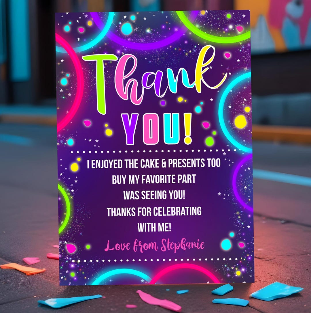 GLOW THANK YOU Card Instant Neon Glow Thank You Editable Thank You Card ...