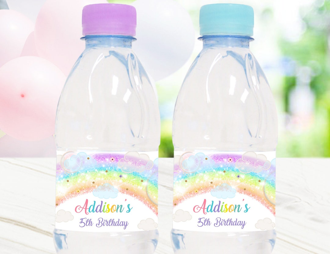 RAINBOW WATER BOTTLE Labels Editable Water Bottle Labels Rainbow Clouds ...
