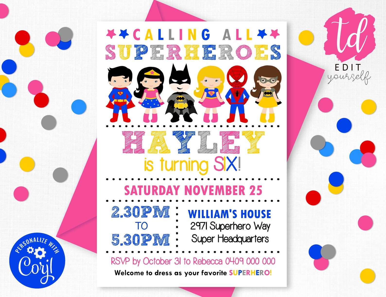 SUPERHERO GIRL INVITATION Instant Download Superhero - Etsy