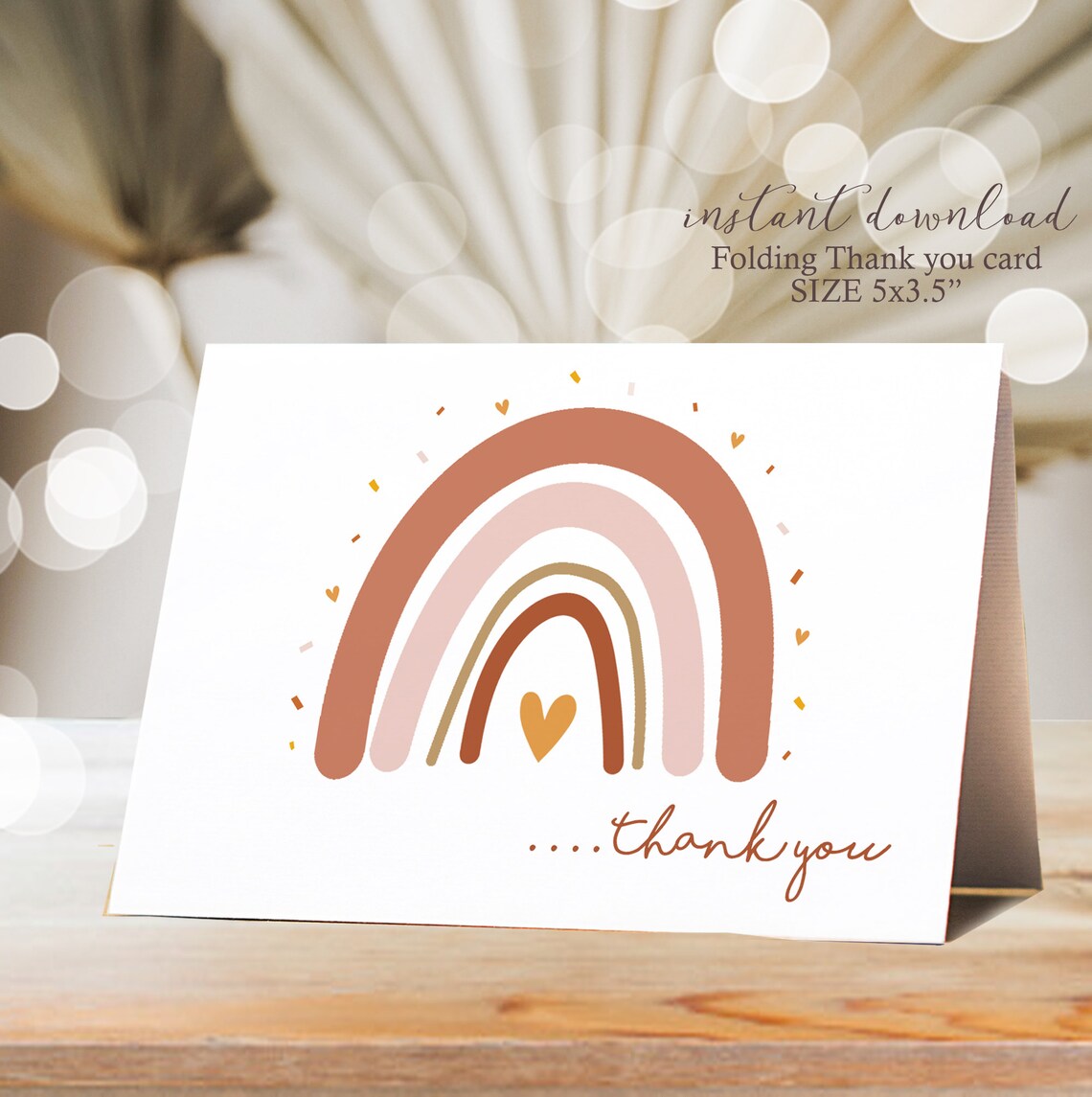 BOHO RAINBOW THANK You Card Printable Modern Rainbow Folding - Etsy