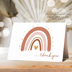 Boho Rainbow Thank You Card: Printable Folded Note (PDF & JPEG) - Etsy