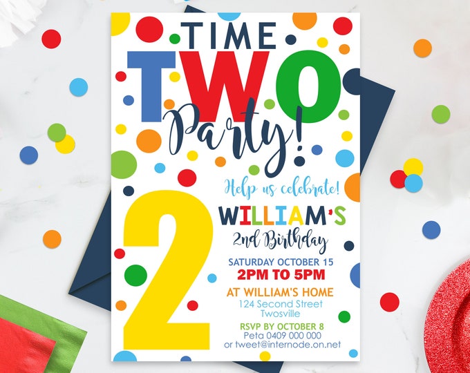 Time Two Party Birthday Invitation, 2nd Birthday Invitation, Tassel ...