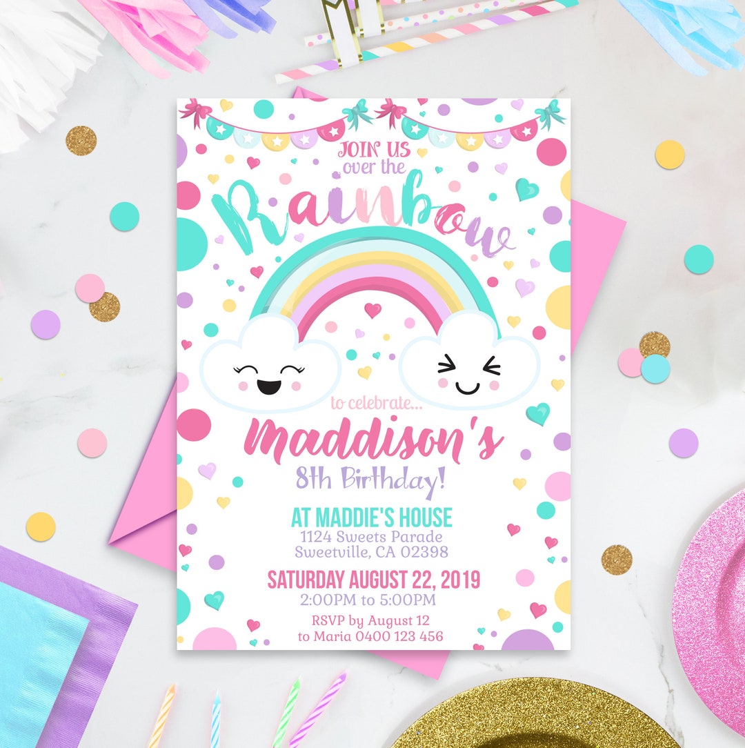 RAINBOW PARTY INVITATION Rainbow Invitations Rainbow First Birthday ...