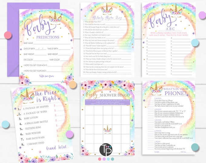 Rainbow Unicorn BABY SHOWER Games Instant Download Baby Shower - Etsy