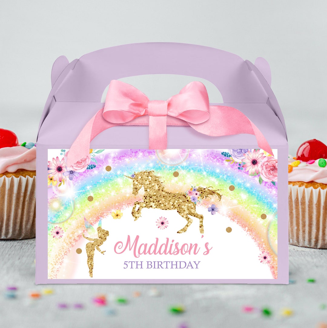 Editable Rainbow Unicorn Fairy Gable Box Favor Label Rainbow Unicorn ...
