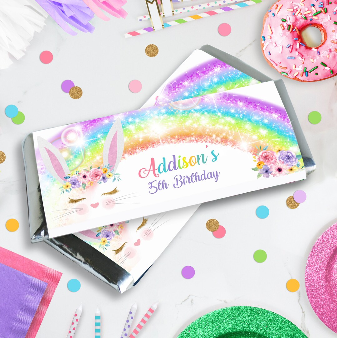 Bunny Chocolate Bar Wrappers Rainbow Bunny Favors Editable Bunny ...