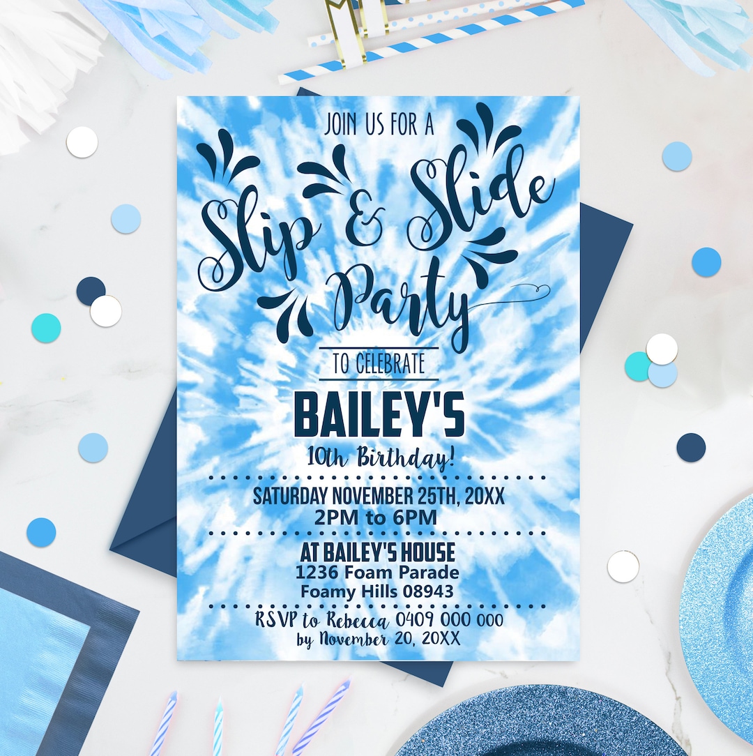 SLIP AND SLIDE Invitation Boy Tie Dye Slip and Slide Party Invitation ...