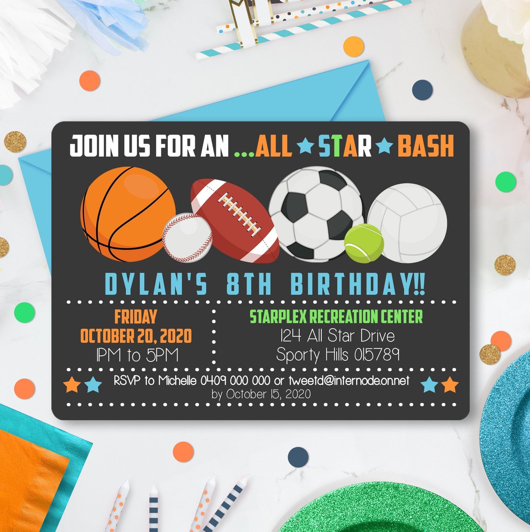 ALL STAR SPORTS Invitation Instant Download Invitation Sport Party ...