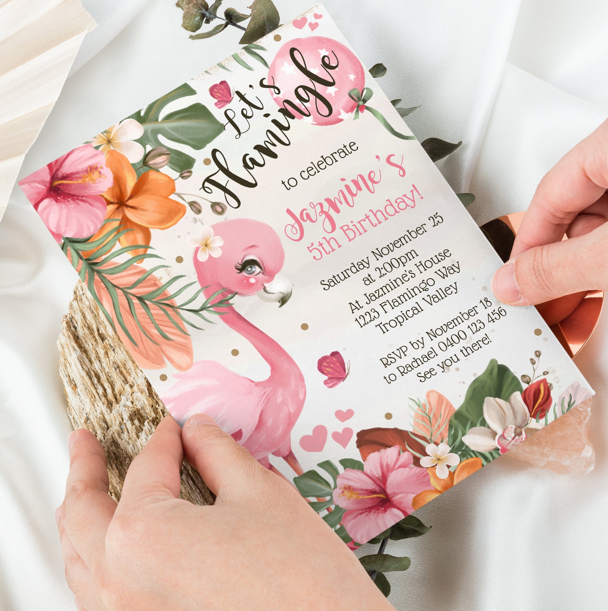 Tropical Flamingo Birthday Invitation: Editable Summer Party Invite ...