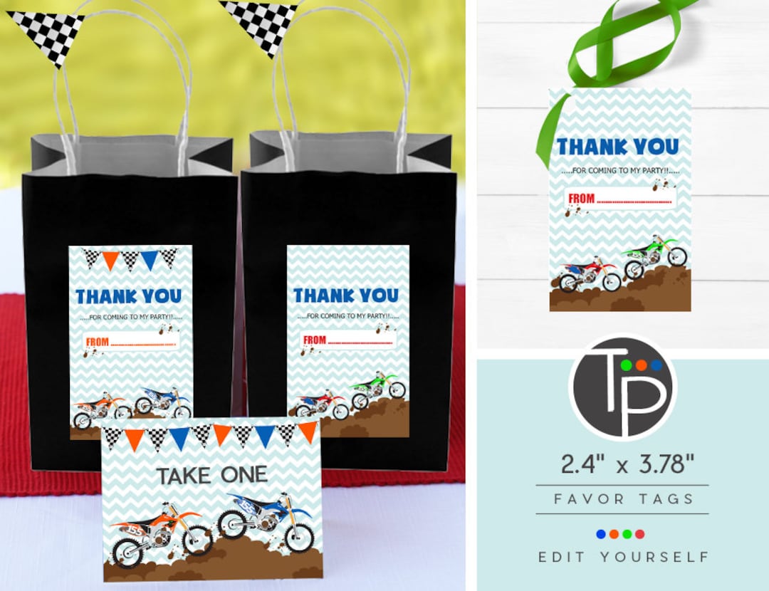 Motorbike Favor Tag, Dirt Bike Gift Tags, Motorbike Printable ...