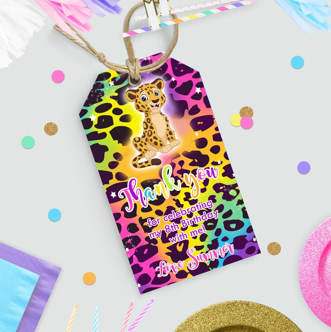 Rainbow CHEETAH FAVOR Tag Editable Cheetah Favor Tags Printable Leopard ...