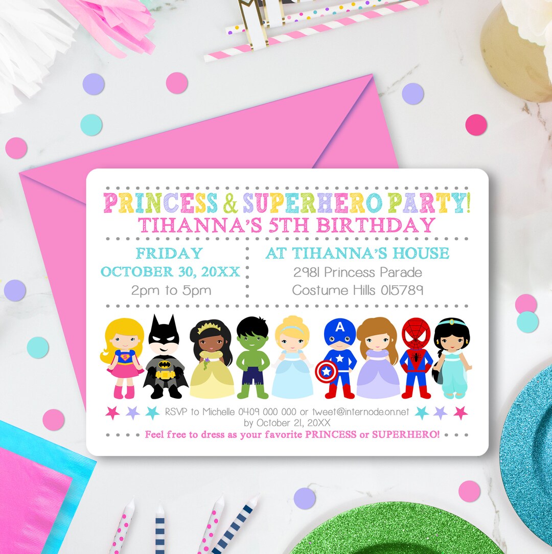 PRINCESS SUPERHERO PARTY Invitation Instant Download Princess Superhero ...