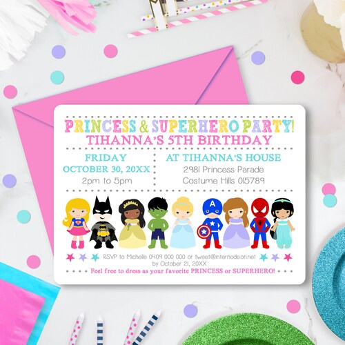 SUPERHERO PRINCESS PARTY Invitation Instant Download Superhero - Etsy