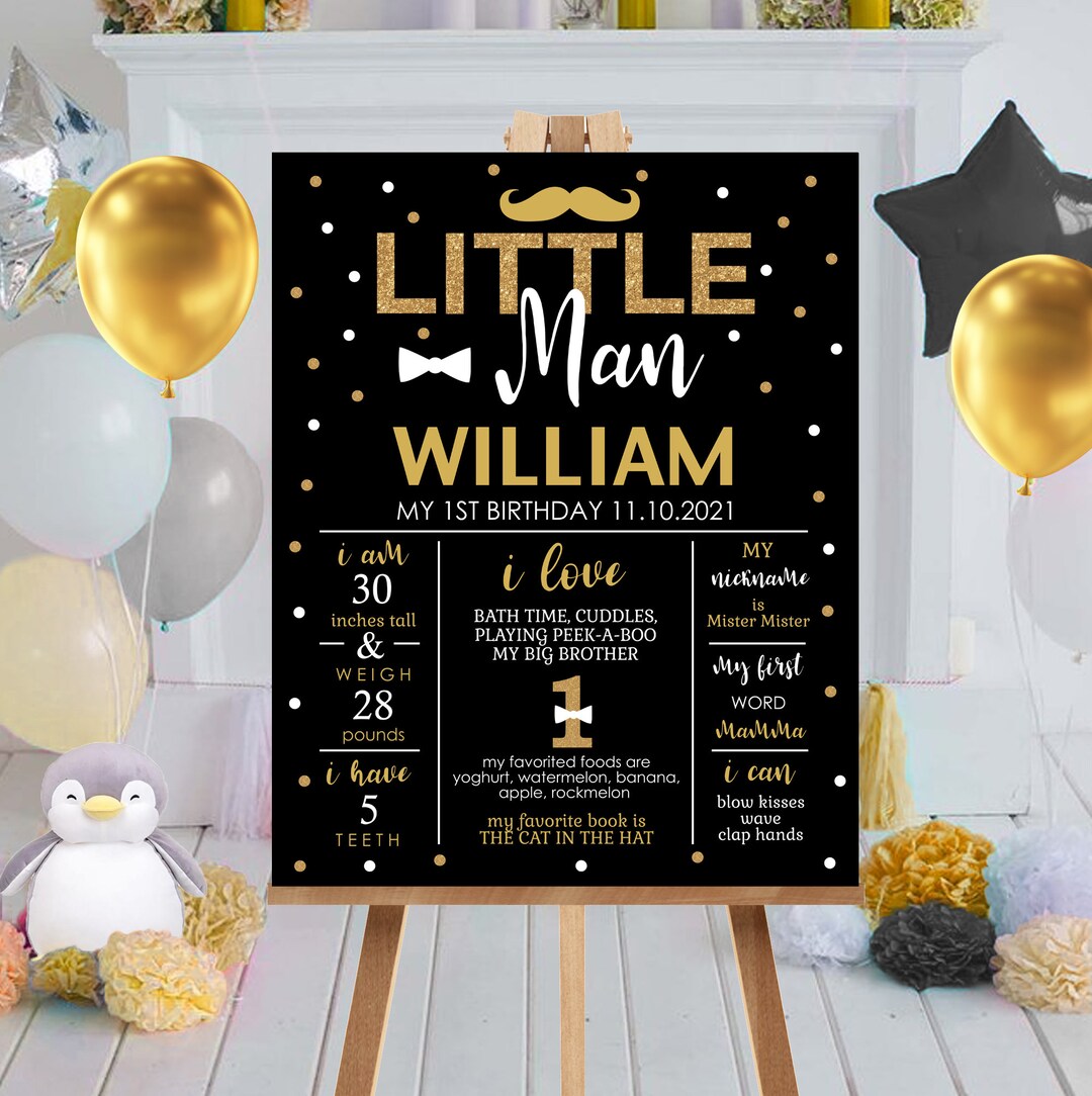 Little Man 1st Birthday Milestone Poster: Editable Print (digital ...