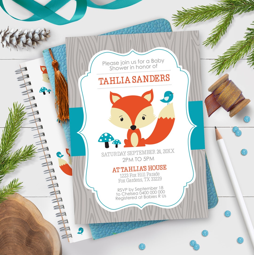 FOX Baby Shower Invitation Instant Download FOX Invitation Editable FOX ...
