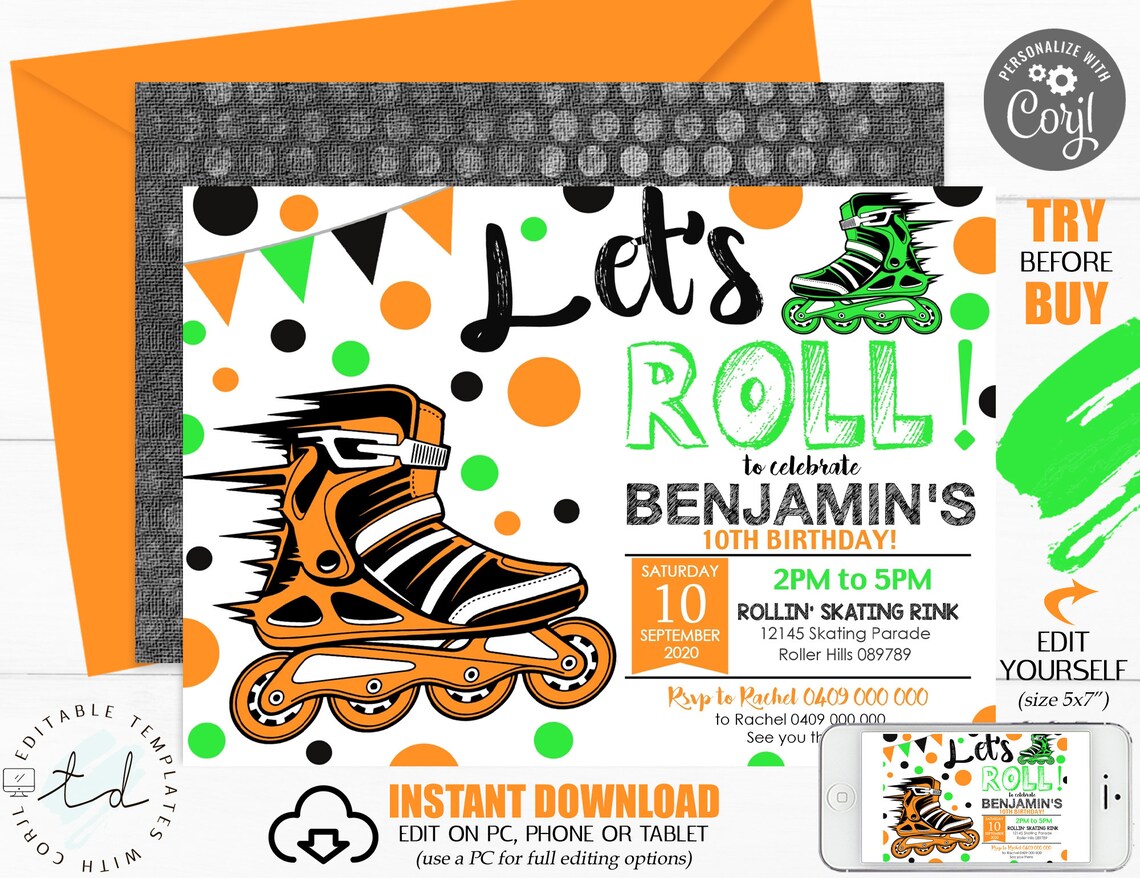 ROLLER BLADE PARTY Invitation Instant Download Rollerblade - Etsy