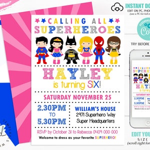 SUPERHERO GIRL INVITATION Instant Download Superhero Invitation ...