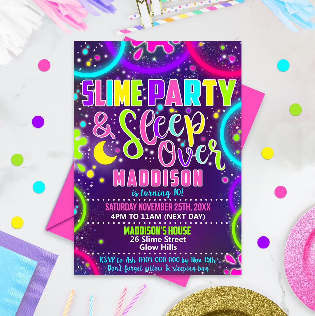 SLIME PARTY INVITATION Slime Sleepover Birthday Invitation Girl Slime ...
