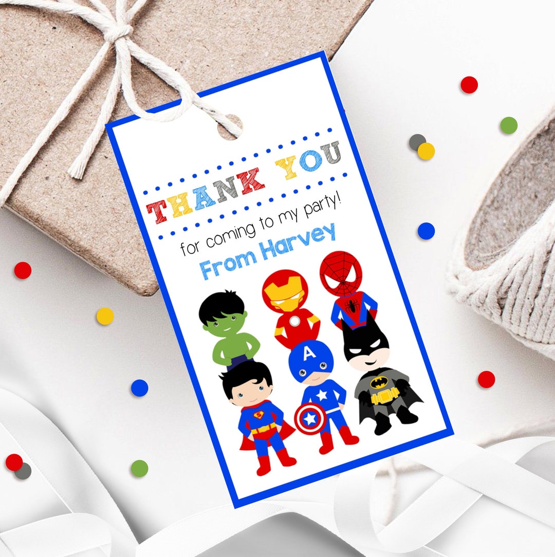 SUPERHERO FAVOR Tag Editable Superhero Favor Tag Corjl Favor Tags ...