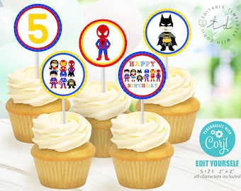 Printable Super Hero Cupcake Toppers Super Hero Birthday - Etsy