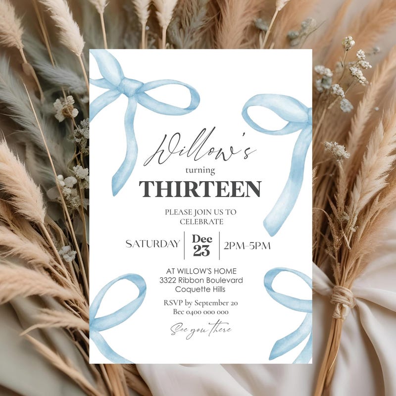 Blue Bows Invitation - Etsy