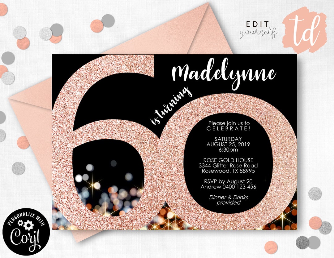 ROSE GOLD 60TH INVITATION Rose Gold 60th Birthday Invitation - Etsy