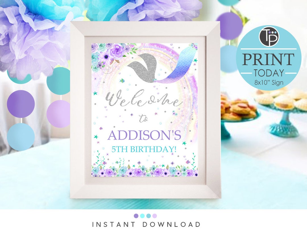 Mermaid Welcome Sign, Mermaid Party Welcome Sign, Mermaid Birthday ...