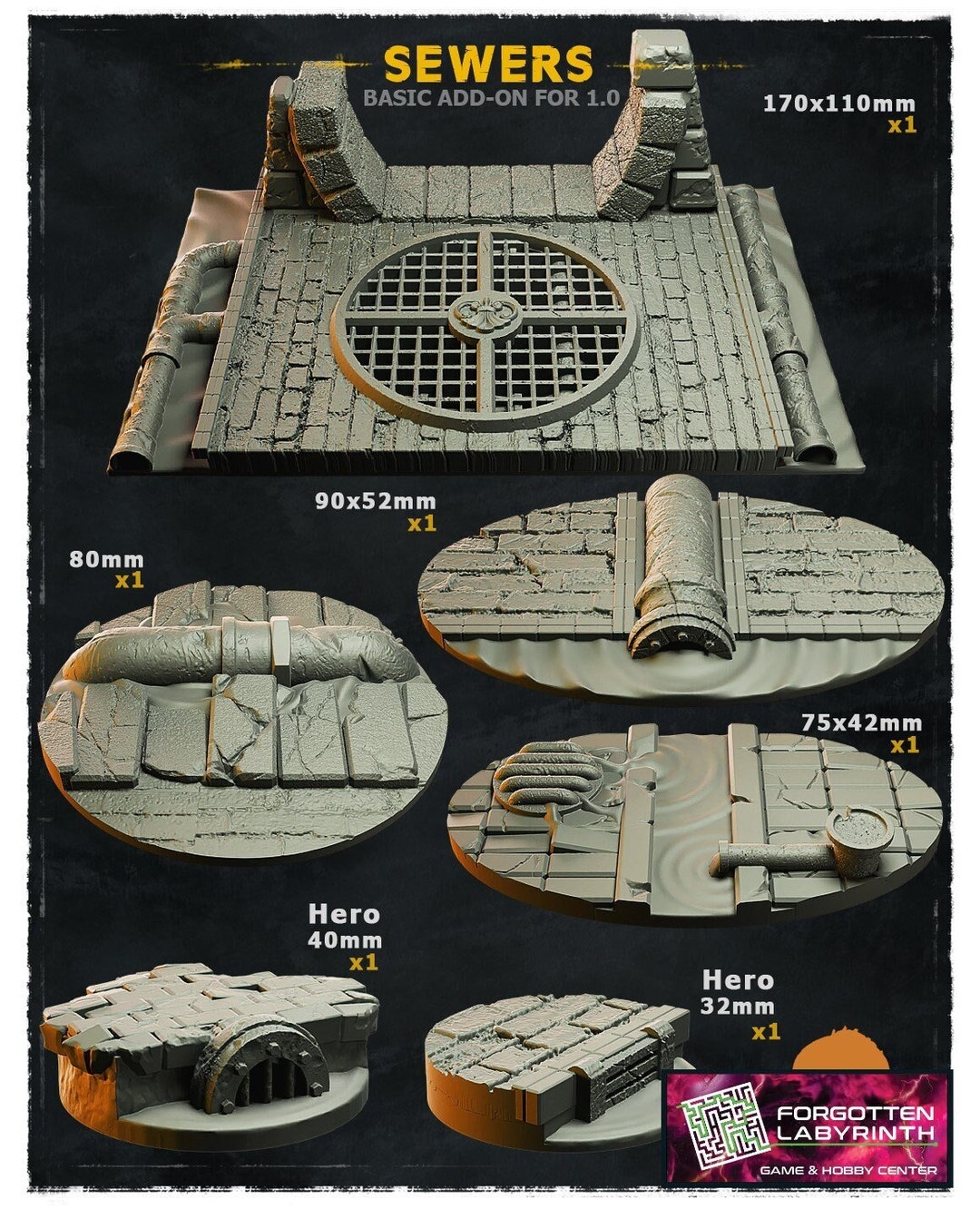 Sewer 1.0 Expansion Set - Wargames Bases and Toppers - Miniature Bases ...
