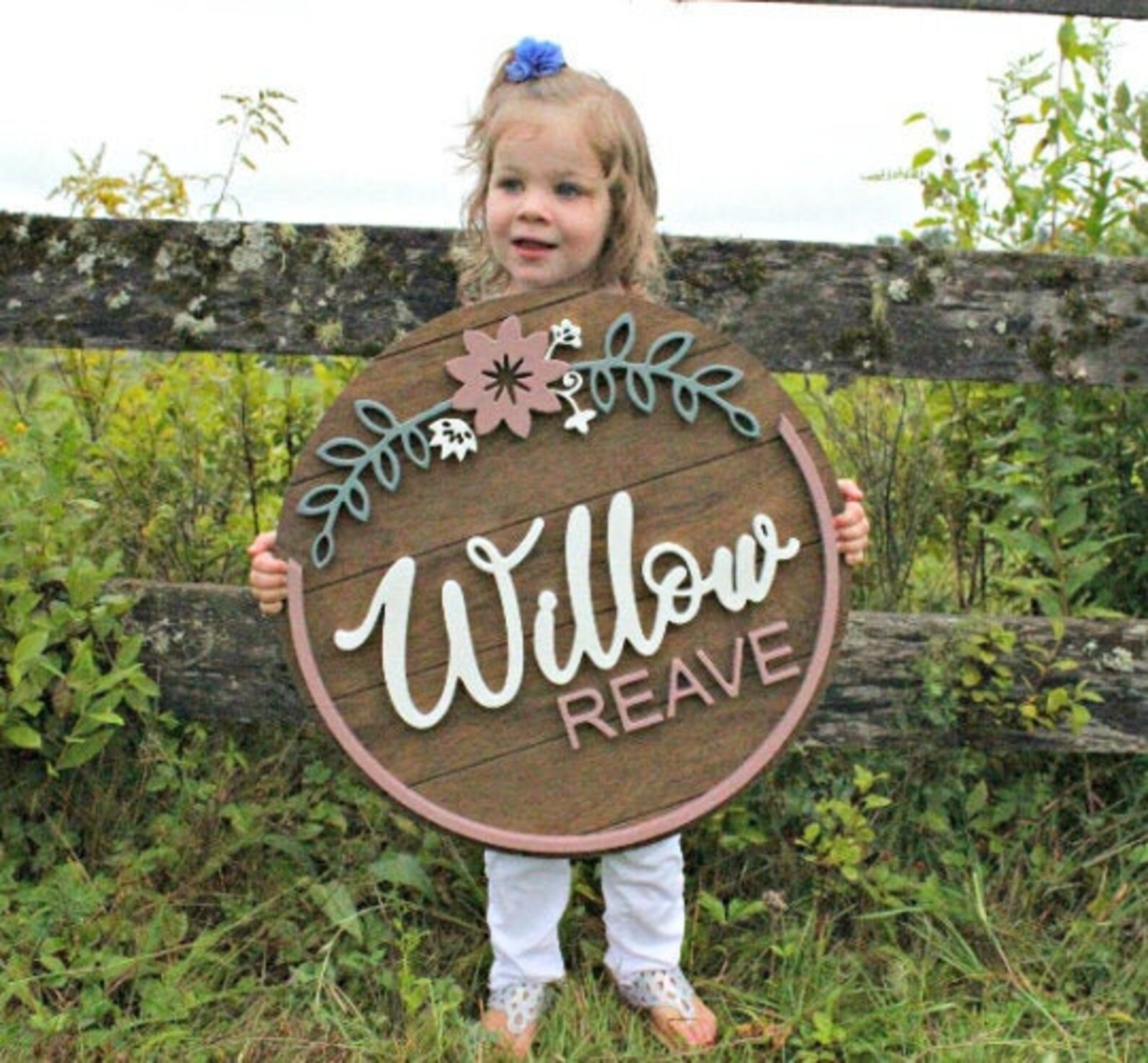Custom Girl Wooden Circle Flower Name Sign Custom Handmade - Etsy