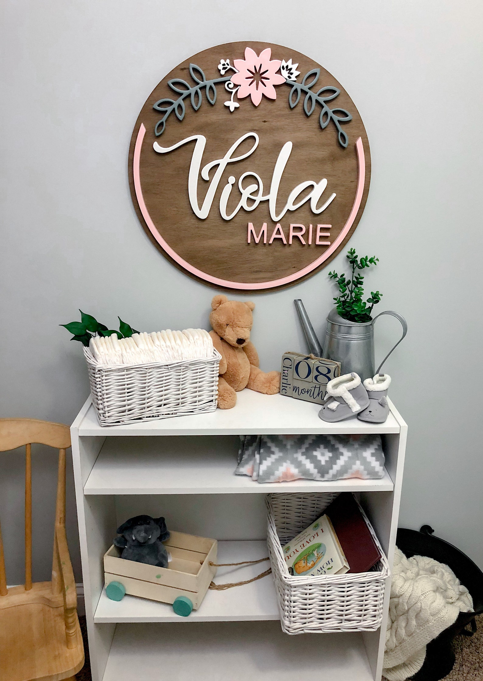 Custom Girl Wooden Circle Flower Name Sign Custom Handmade - Etsy