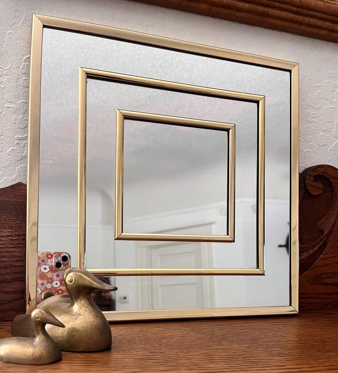 Vintage Mirror, 70s Brass Geometric Mod Wall Mirror, Vintage Mirro ...