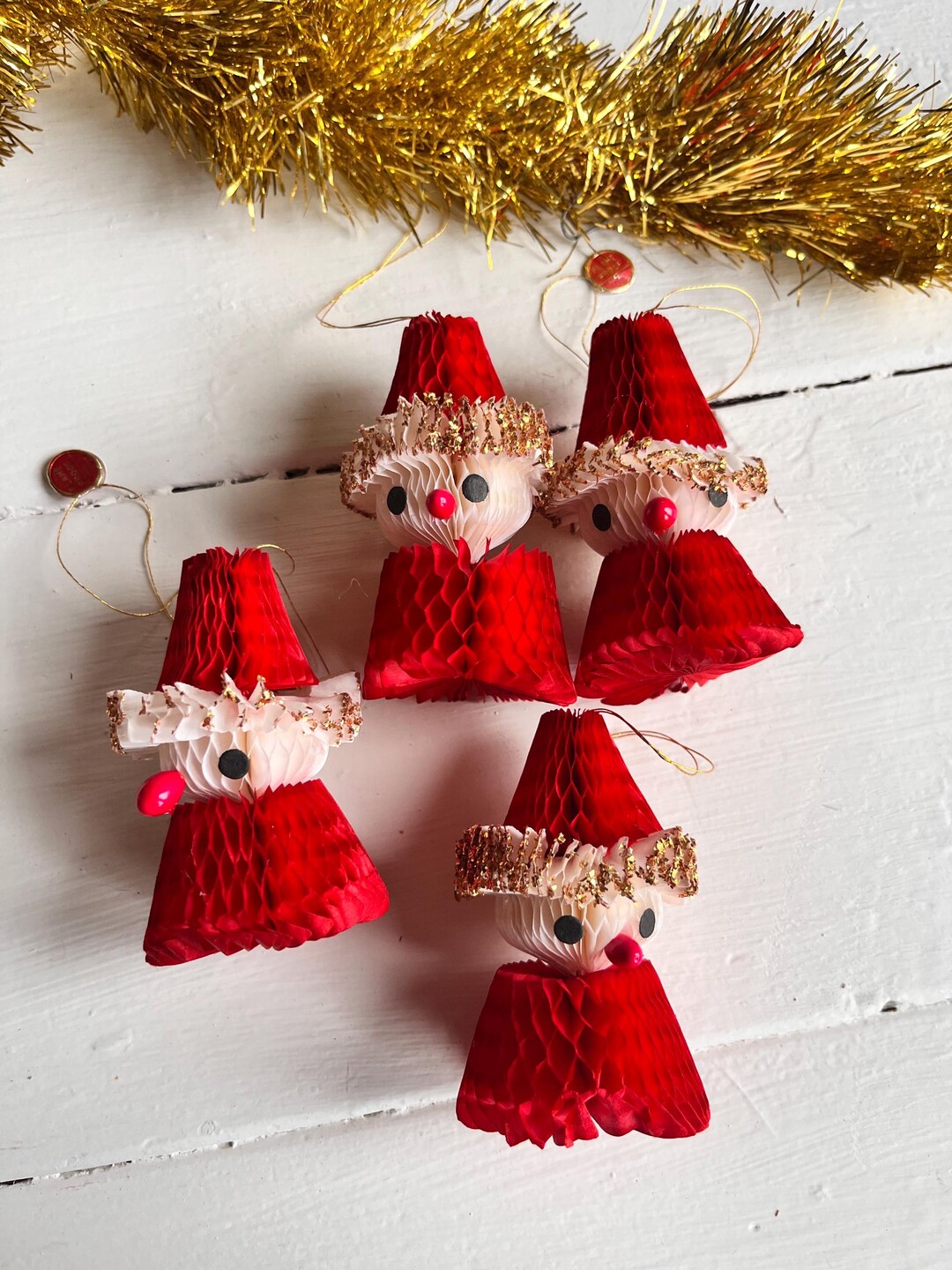 Vintage Honeycomb Santa Made in Japan Set of 4 Christmas Tree Decor - Etsy