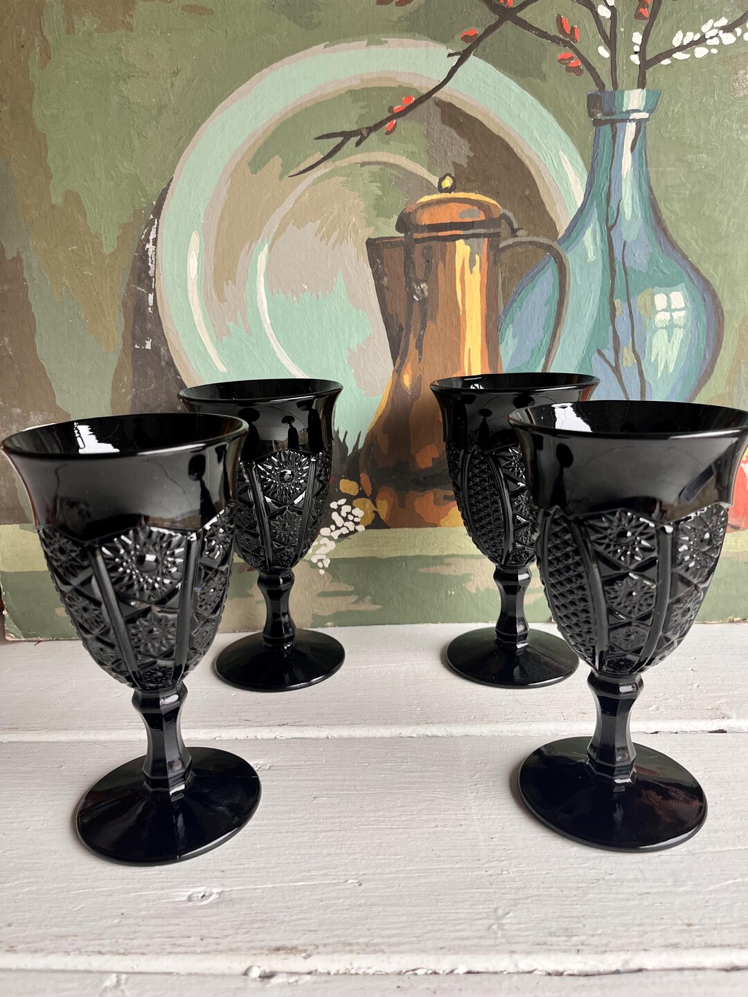 Vintage Black Goblets, Black Goblets, Black Wine Goblets, Vintage ...