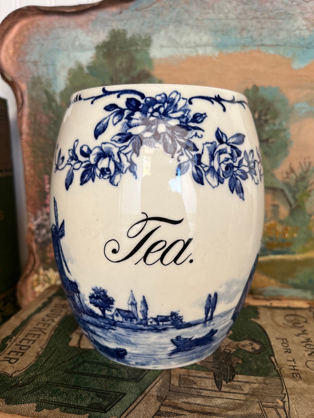 Vintage Germán Tea Storage Canister, Tea Jar Germany Blue and White ...