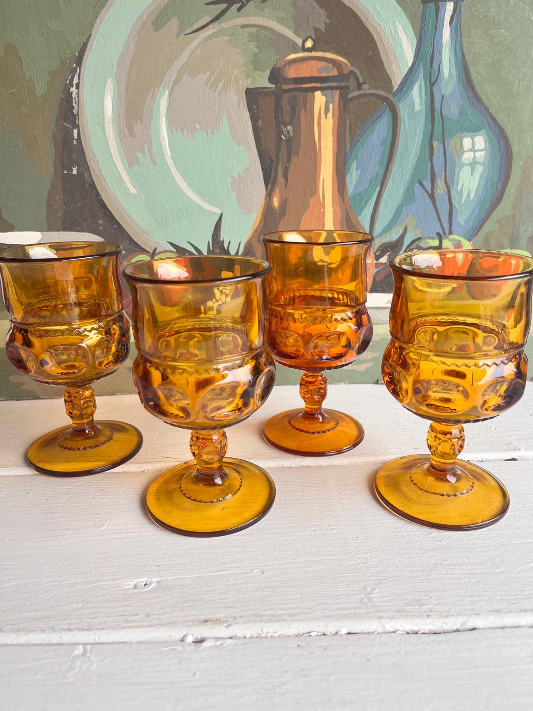 Vintage Amber Goblets, Goblets, Indiana Glass, Amber Goblets, Vintage ...