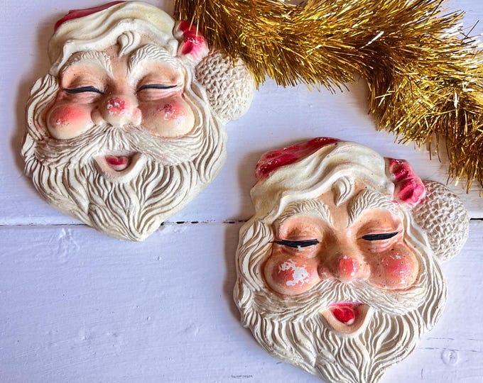 Vintage Santa Face Chalk Ware Decor - Etsy