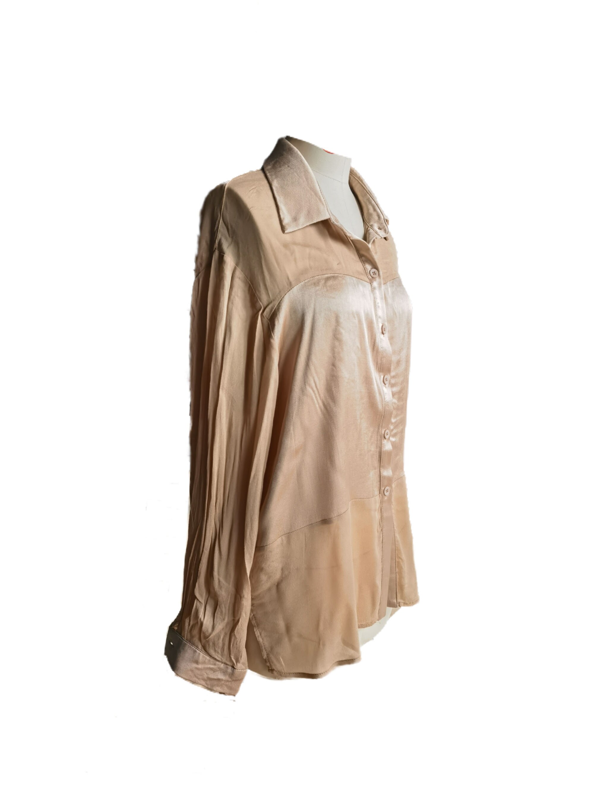 Blusa de seda vintage para mujer, de satén beige, con vuelo ligero ...