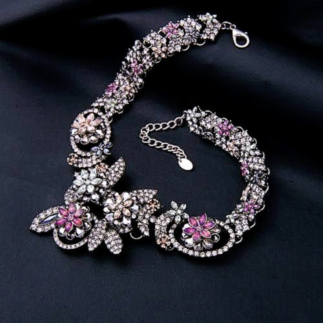 Zara Nature Inspired Rhinestone Chunky Necklace,ooak,zara,evening ...