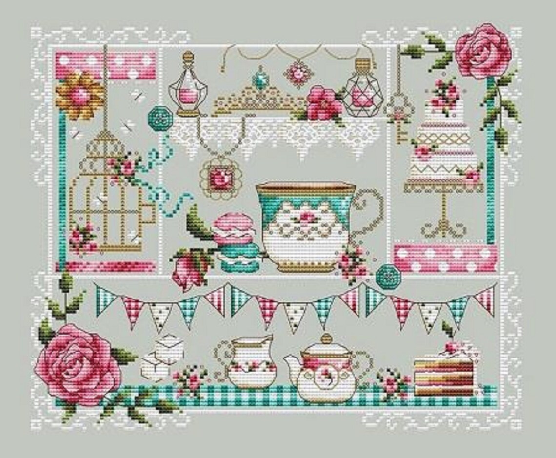 Tea Party Counted Cross Stitch Pattern Designed by Shannon - Etsy