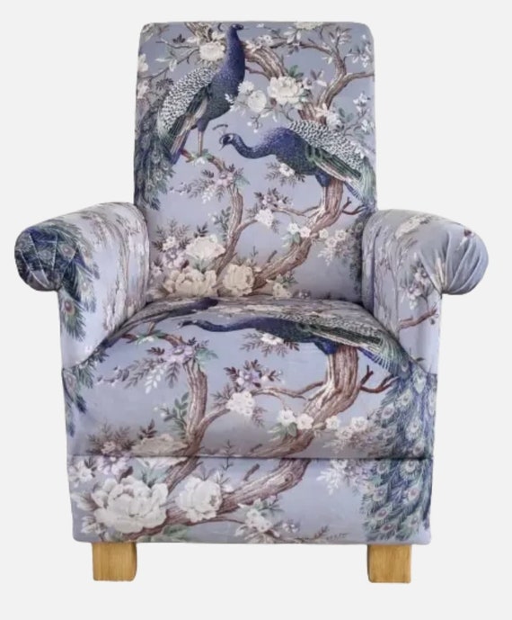 Laura Ashley Belvedere Fabric Adult Chair Armchair Peacocks Birds Botanical Duck Egg Green Midnight Blue Soft Truffle Velvet Chalk Pale Iris Etsy
