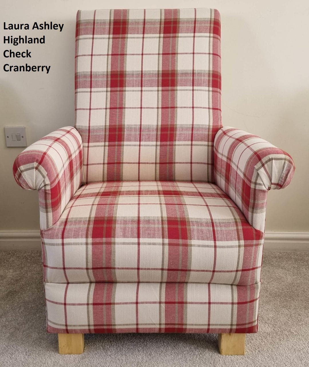Laura Ashley Highland Check Cranberry Red Fabric Adult Chair Armchair ...