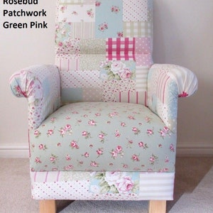 Vintage Patchwork Rosebud Sage Fabric Adult Chair & Footstool Nursery ...