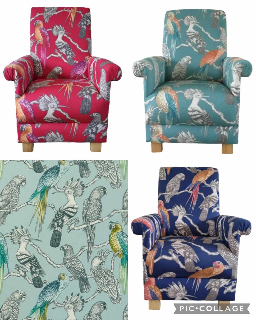 Botanical Chairs Aviary Fabric Adult Armchairs Birds Mccaws Parrots ...